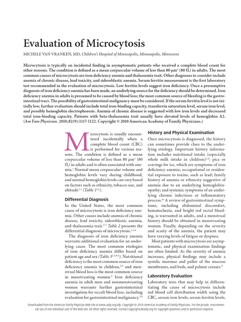Evaluation of Microcytosis | PDF | Anemia | Hematology