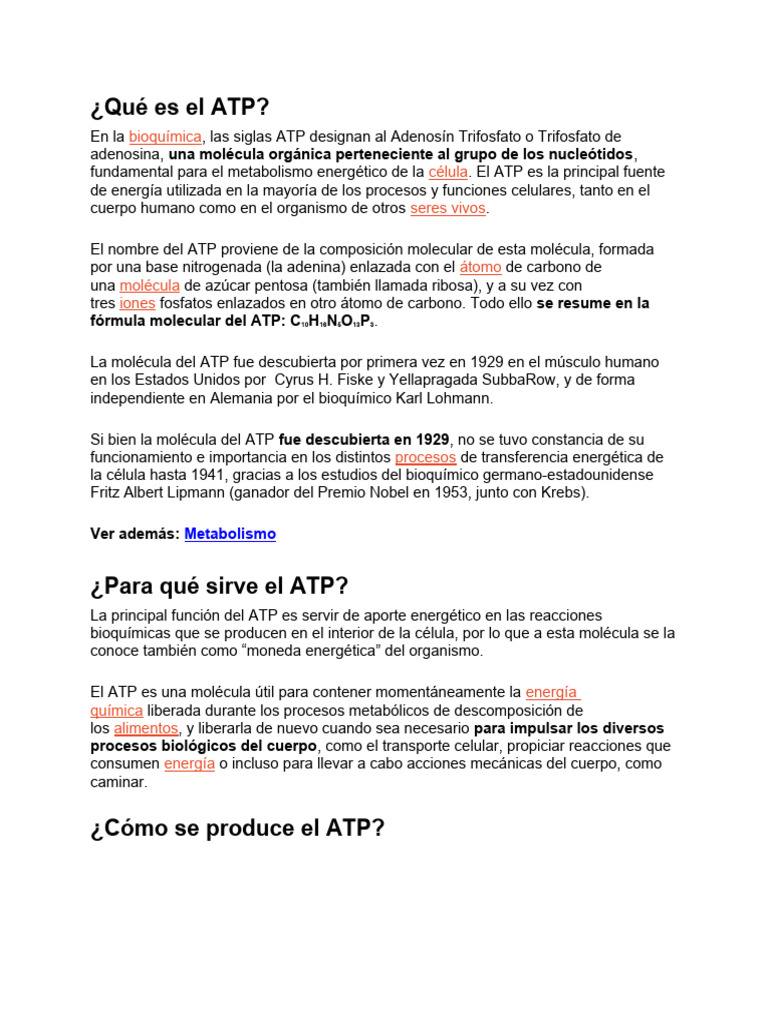 Qué Es El ATP | PDF | Trifosfato de adenosina | Respiración celular