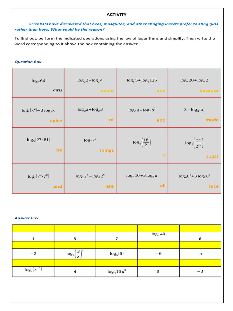 Demo Activity | PDF | Logarithm | Special Functions