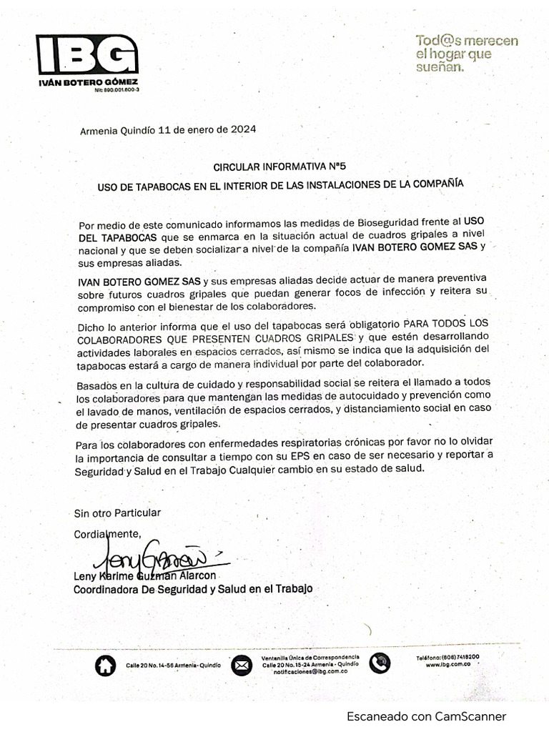 Circular N. 005 Uso de Tapabocas 2024 | PDF