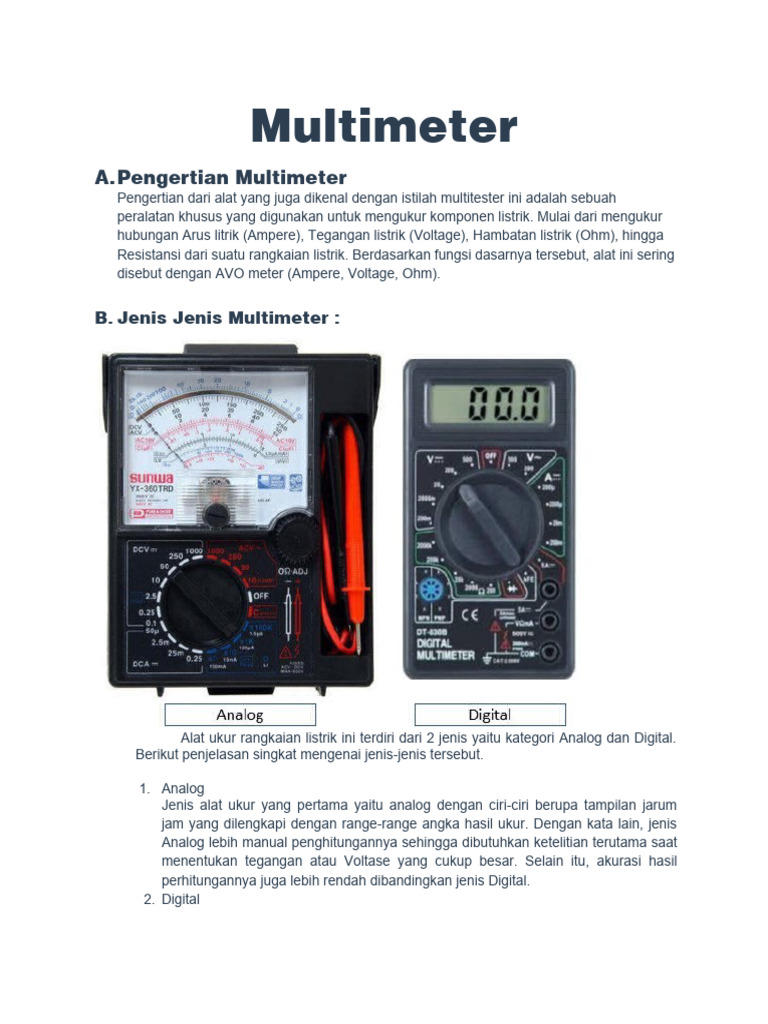 Jenis dan Fungsi Multimeter Elektronik | PDF | Metode & Bahan Ajar ...