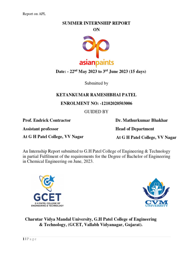 Asian Paint Internship Report | PDF | Paint | Occupational Safety And ...