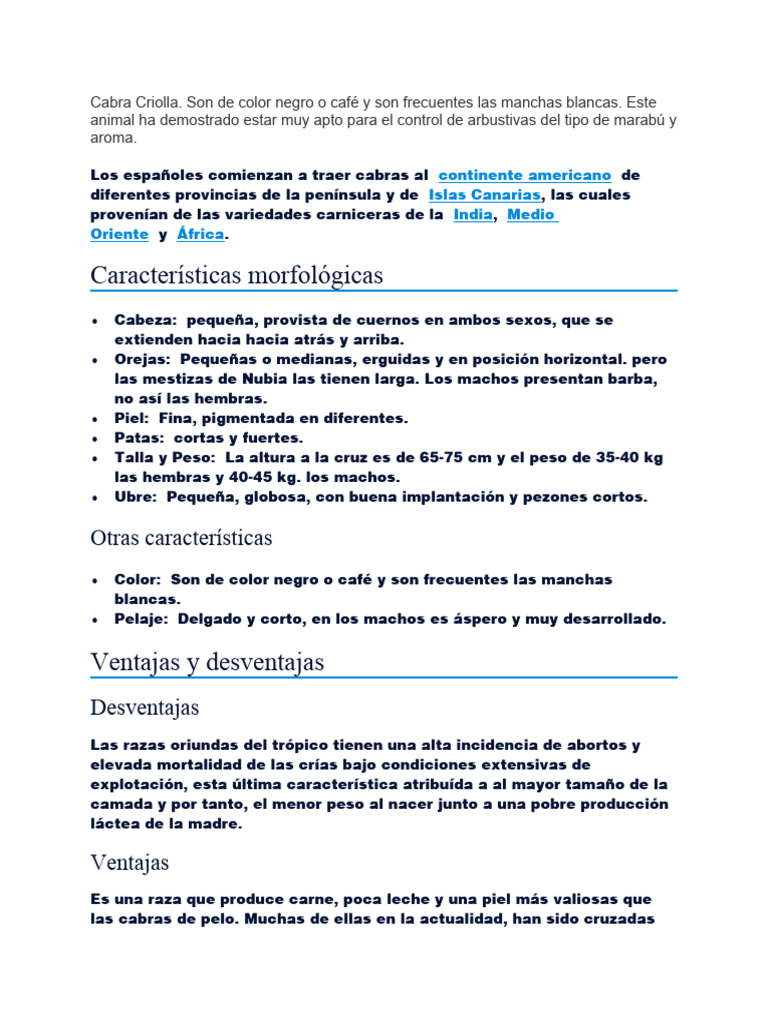 Características de la Cabra Criolla | PDF | Cabra | Cuero