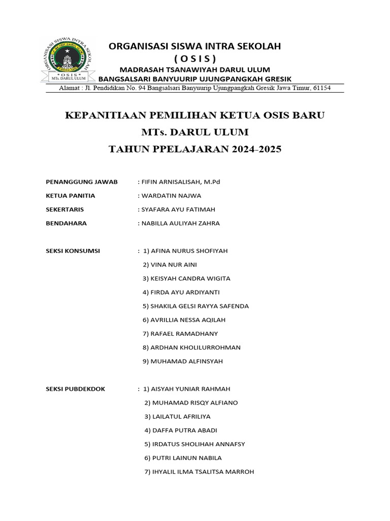 Kepanitiaan Pemilihan Ketua OSIS 2024-2025 | PDF