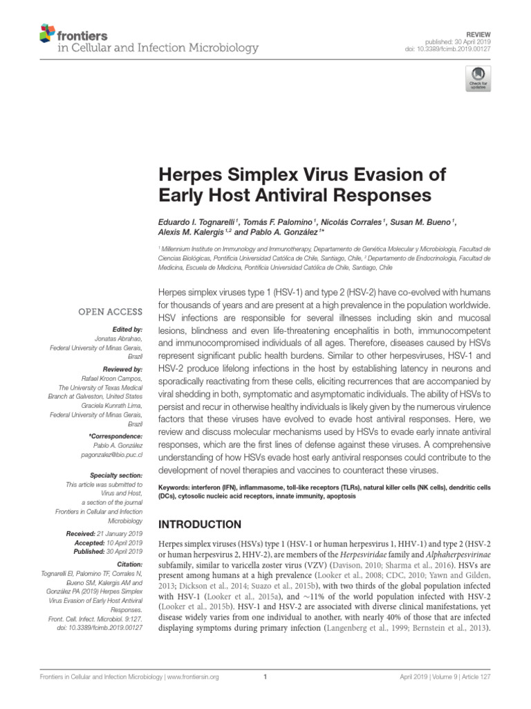 Herpes Simplex Virus Evasion of Early Host Antiviral Responses | PDF ...