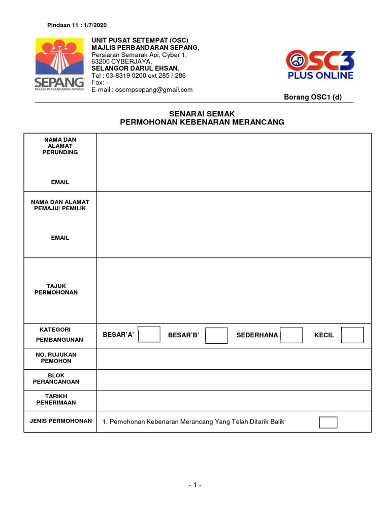Senarai Semak 1 (D) Kebenaran Merancang Yang Telah Ditarik - Osc3plus | PDF