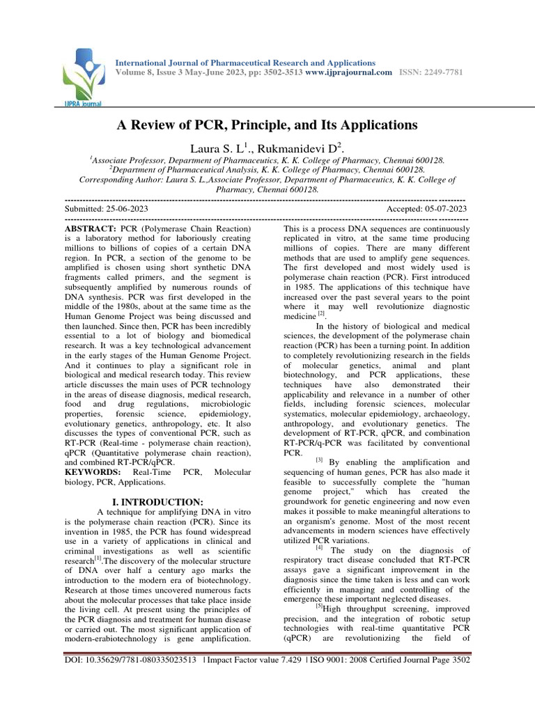 A Review of PCR, Principle, and Its Applications | PDF | Polymerase Chain Reaction | Real Time ...