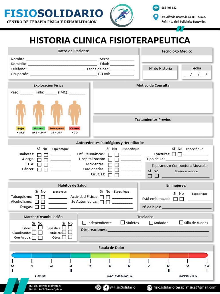 Historia Clínica Fisioterapia | PDF | Tobillo | Codo