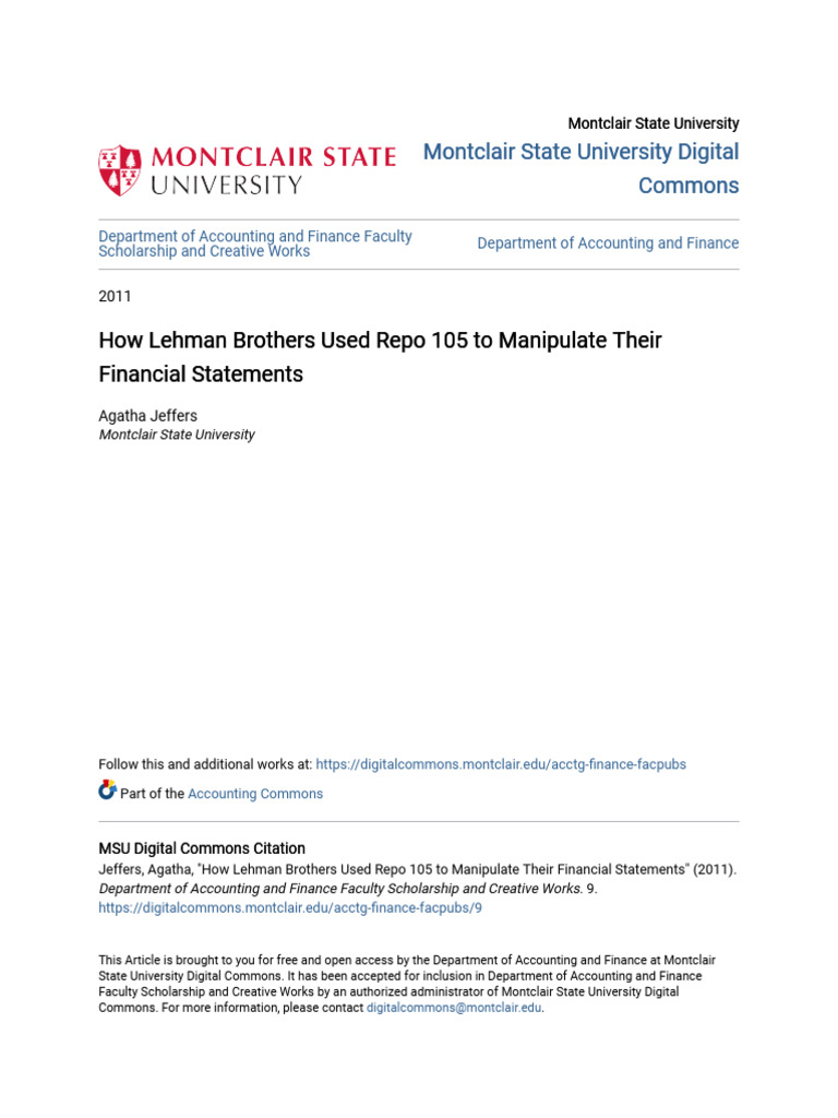 How Lehman Brothers Used Repo 105 To Manipulate Their Financial S | PDF | Equity (Finance ...