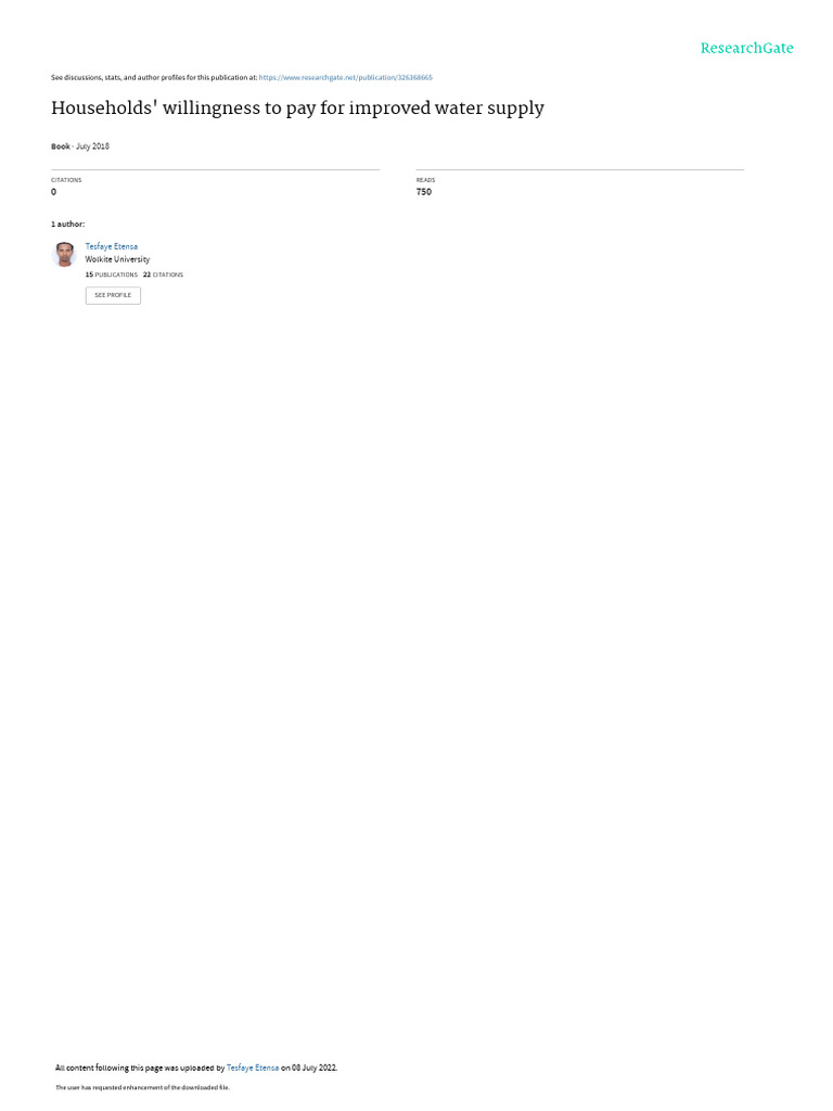 Households' Willingness To Pay For Improved Water Supply: July 2018 ...