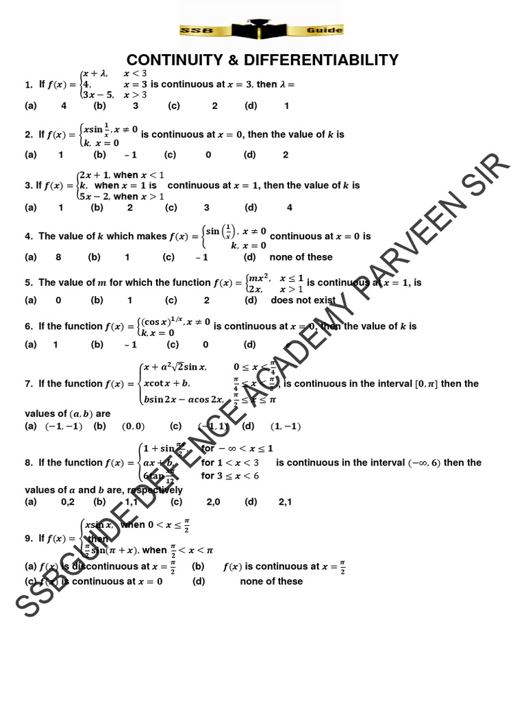 Continuity And Differentiability Pdf Function Mathematics