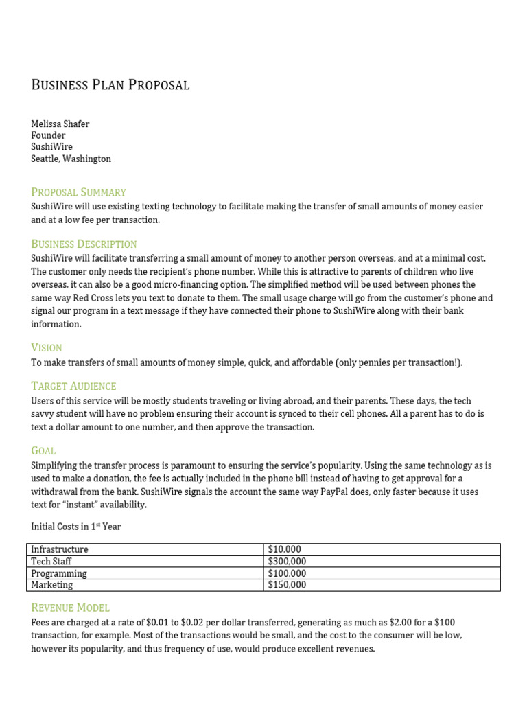 Business Plan Proposal | PDF | Copyright | Fee