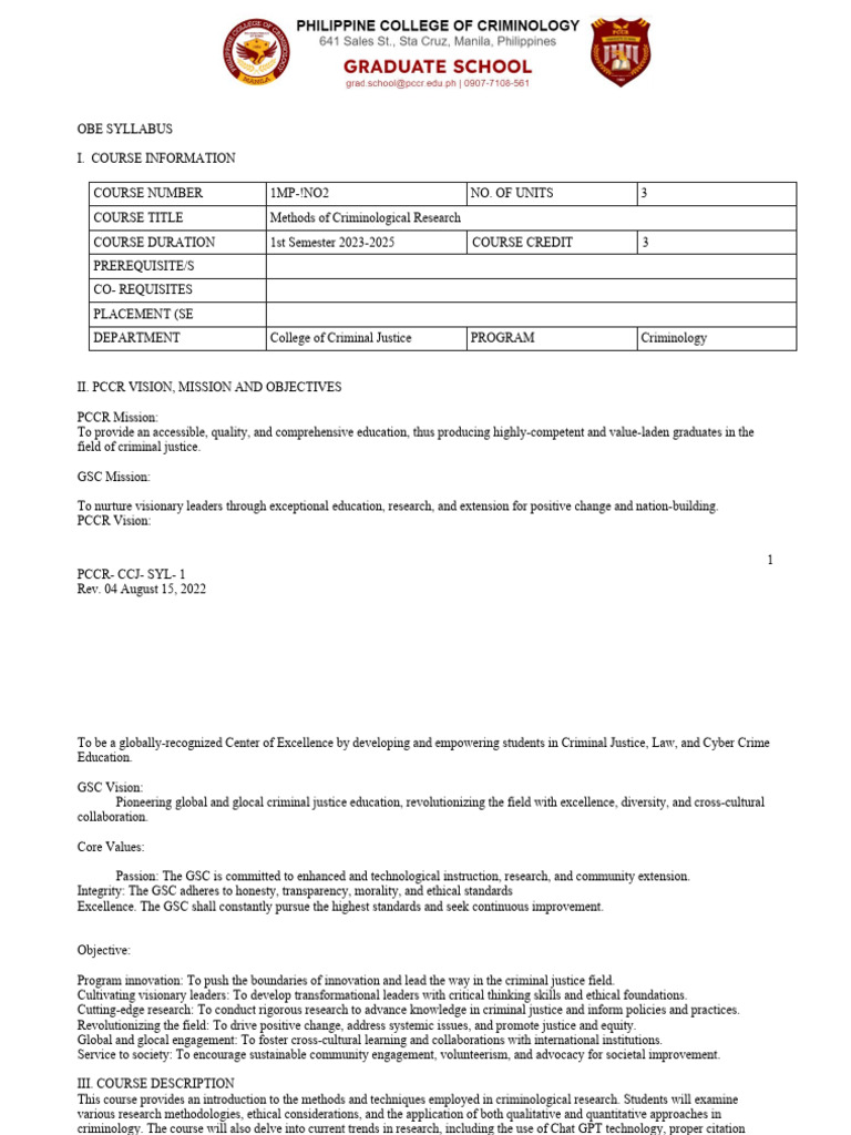 OBE Syllabus Template | PDF | Criminology | Crimes OBE Syllabus Template | PDF | Criminology | Crimes