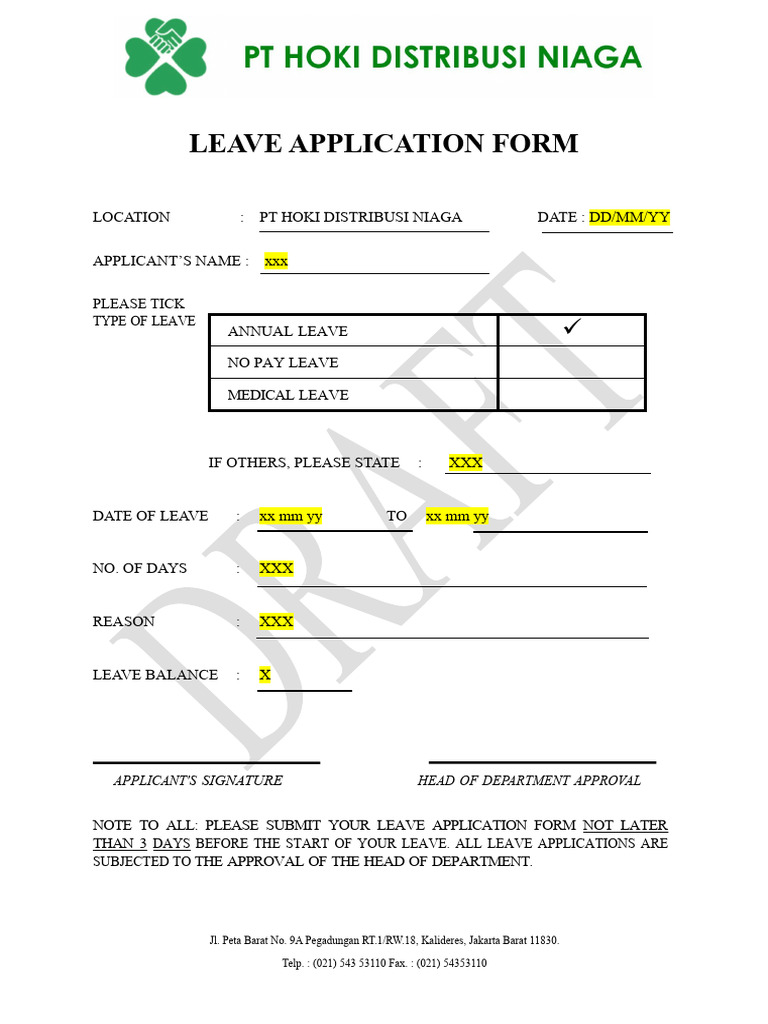 Draft Leave Form HDN | PDF | Law