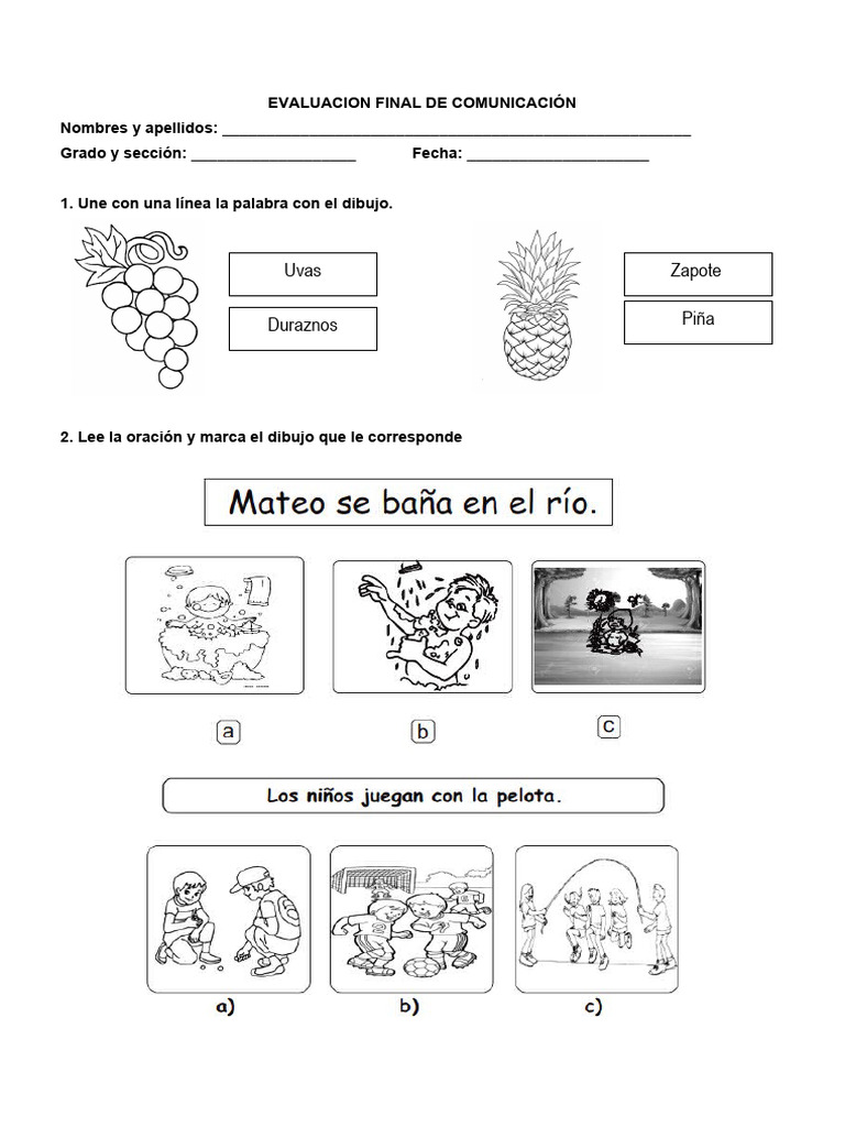 1 Grado Evaluación Comunicación Pdf