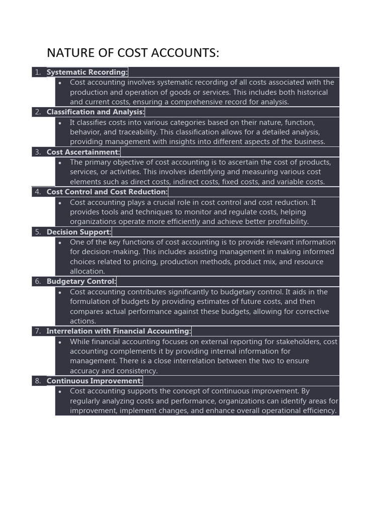 Nature of Cost Accounts | PDF | Cost Accounting | Management Accounting