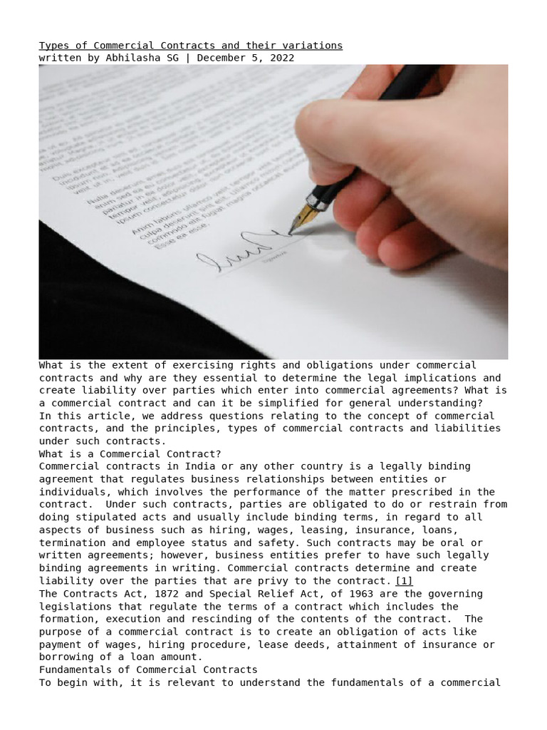 Type of Commercial Contracts and Their Variations | PDF | Employment ...