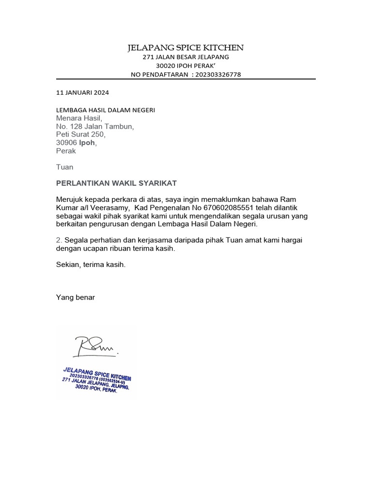 Surat Wakil Syarikat | PDF