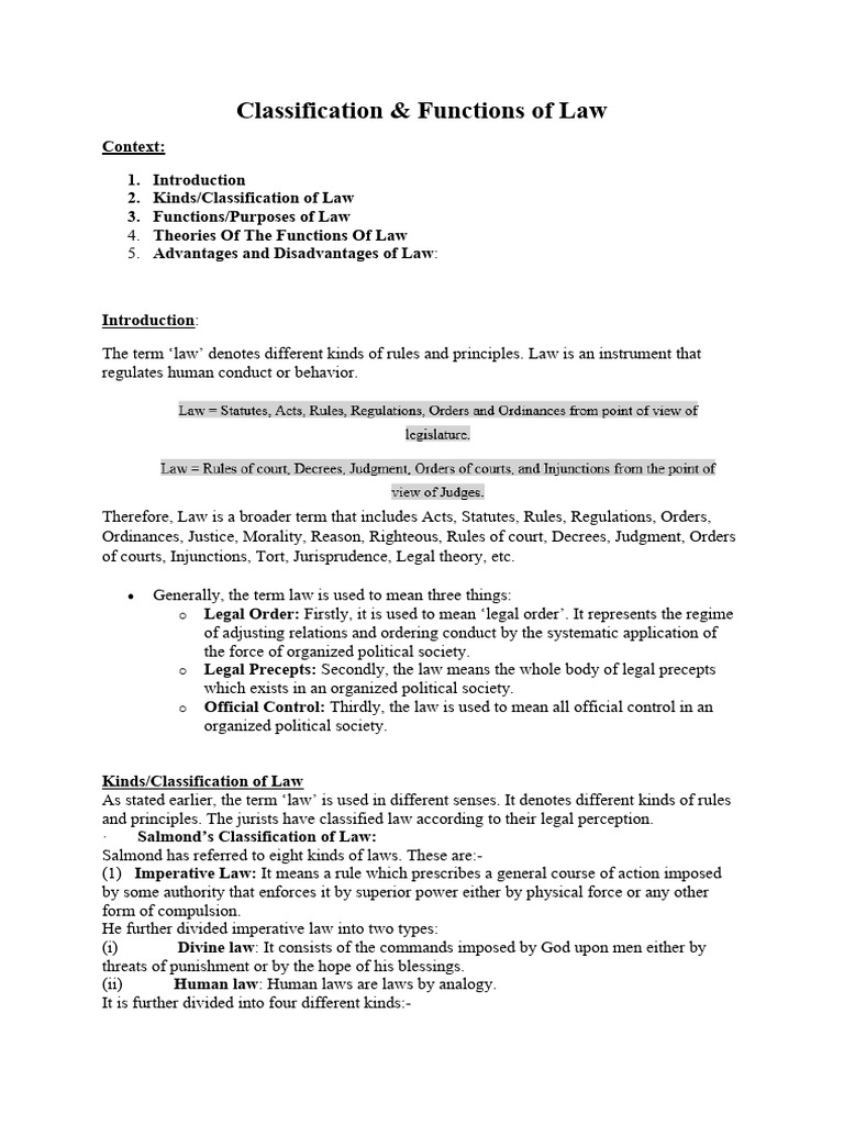 Classification And Functions Of Law Pdf Crimes Crime And Violence 