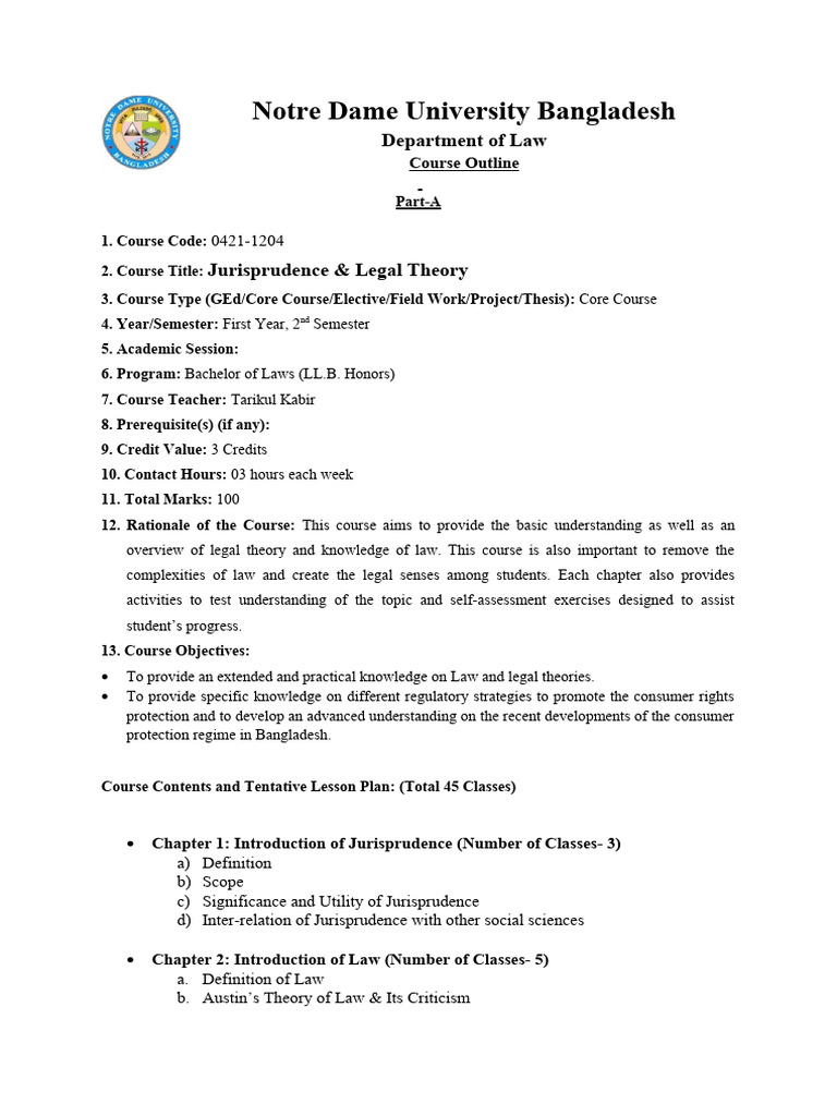 Course Outline and Lesson Plan Jurisprudence. Kabir | PDF | Crimes ...