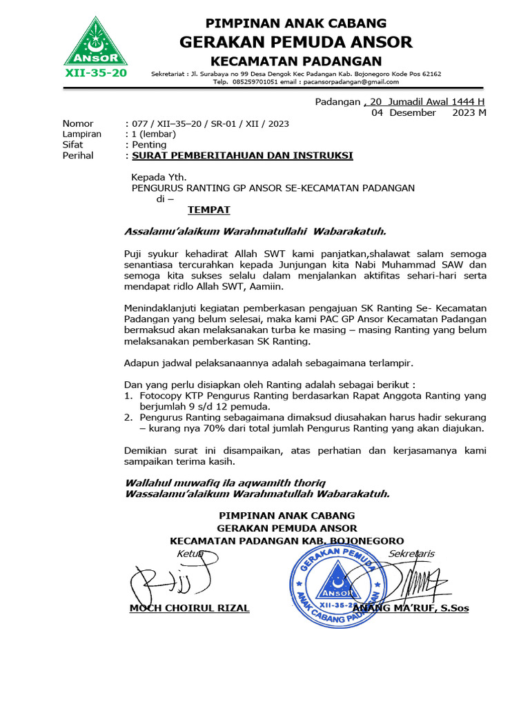 Contoh Surat Pemberitahuan Dan Instruksi Pac Ansor | PDF Contoh Surat Pemberitahuan Dan Instruksi Pac Ansor | PDF