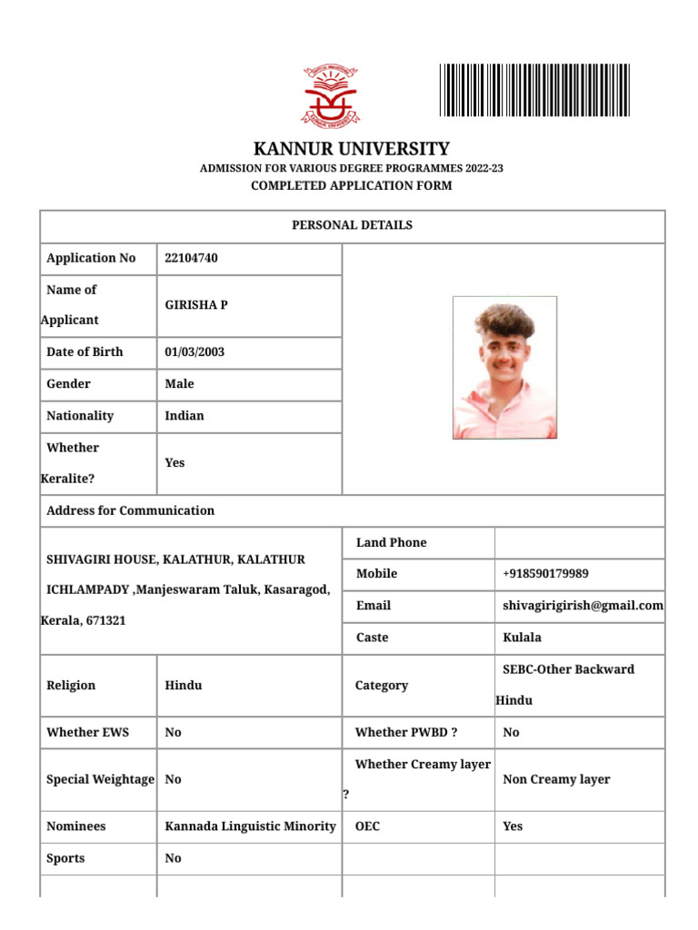 Kannur University Admissions-2022 | PDF