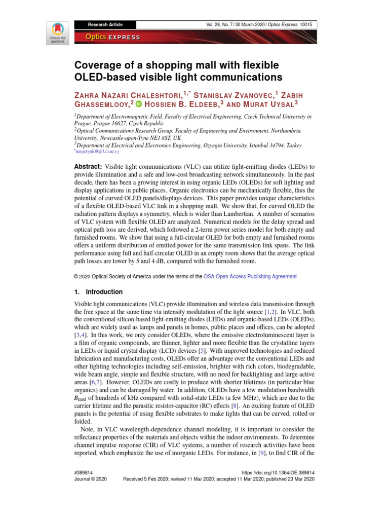 Coverage Of A Shopping Mall With Flexible Oled Based Visible Light Communications Download