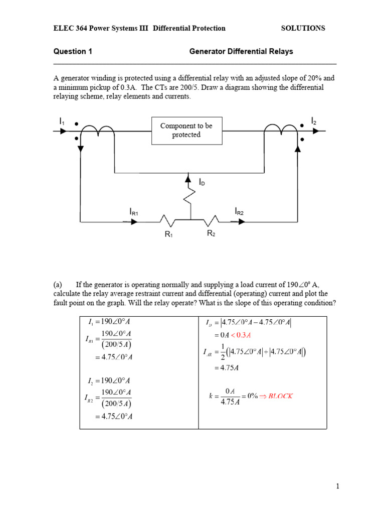 Differential Relays Practice Problems Solutions | PDF