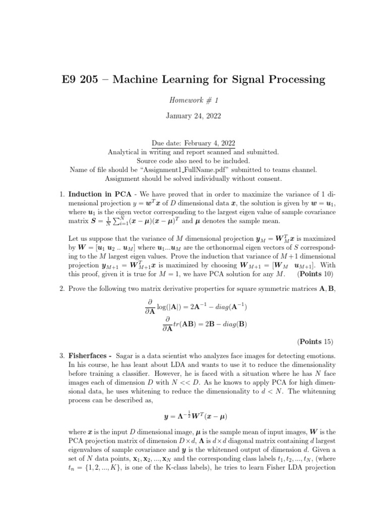 E9 205 - Machine Learning For Signal Processing: Homework # 1 January 24, 2022 | PDF ...