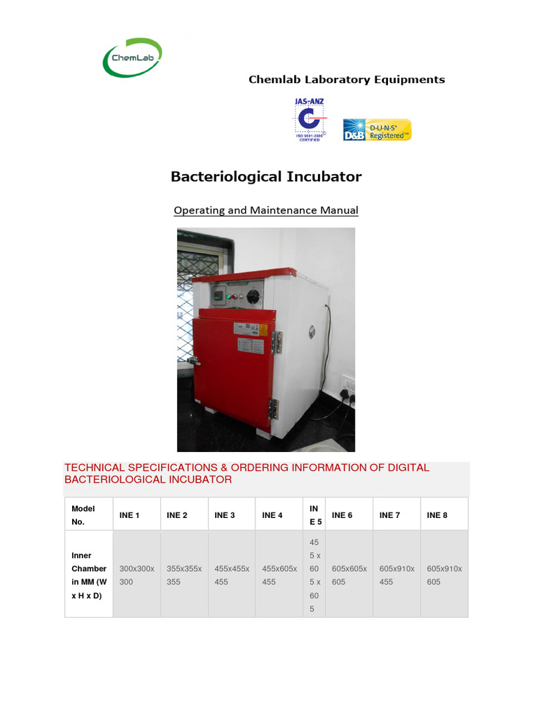 Bacteriological Incubator Manual | PDF | Temperature | Manufactured Goods