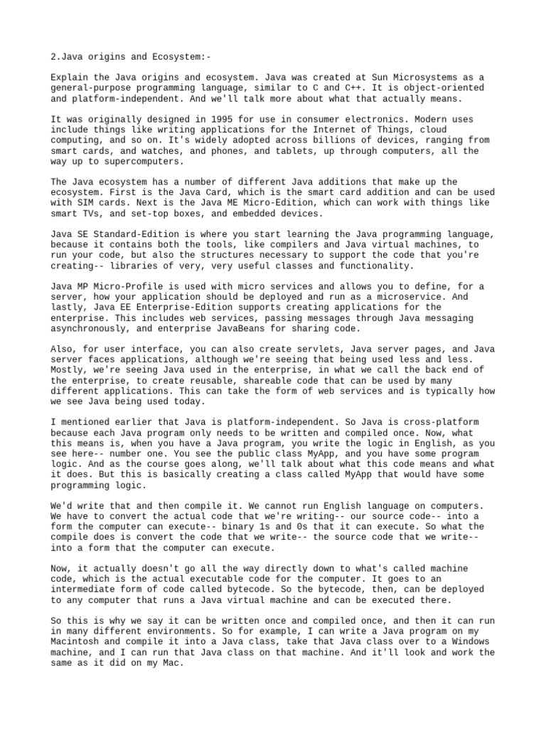 2java Origins And Ecosystem Pdf Java Programming Language Class Computer Programming