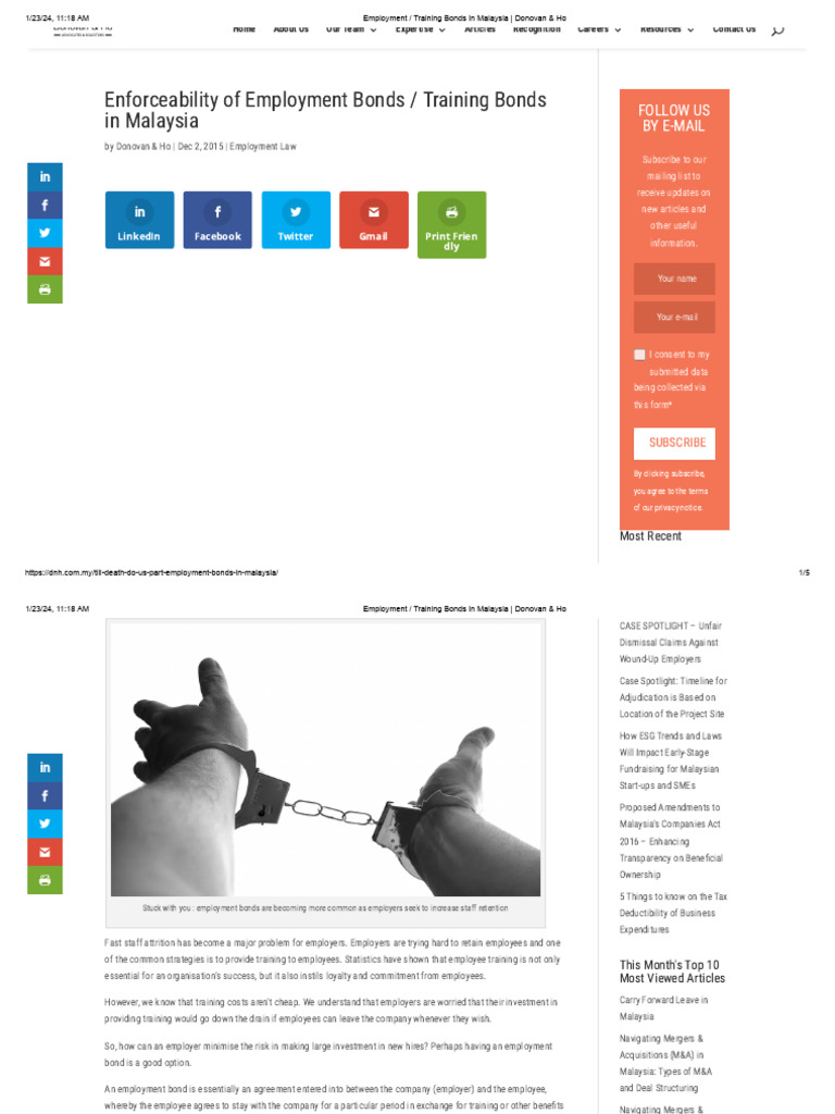 Employment - Training Bonds in Malaysia - Donovan & Ho | PDF ...