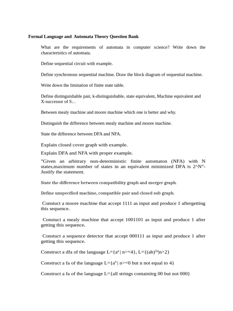 Flat Total Question Bank | PDF | Theoretical Computer Science | Models Of Computation