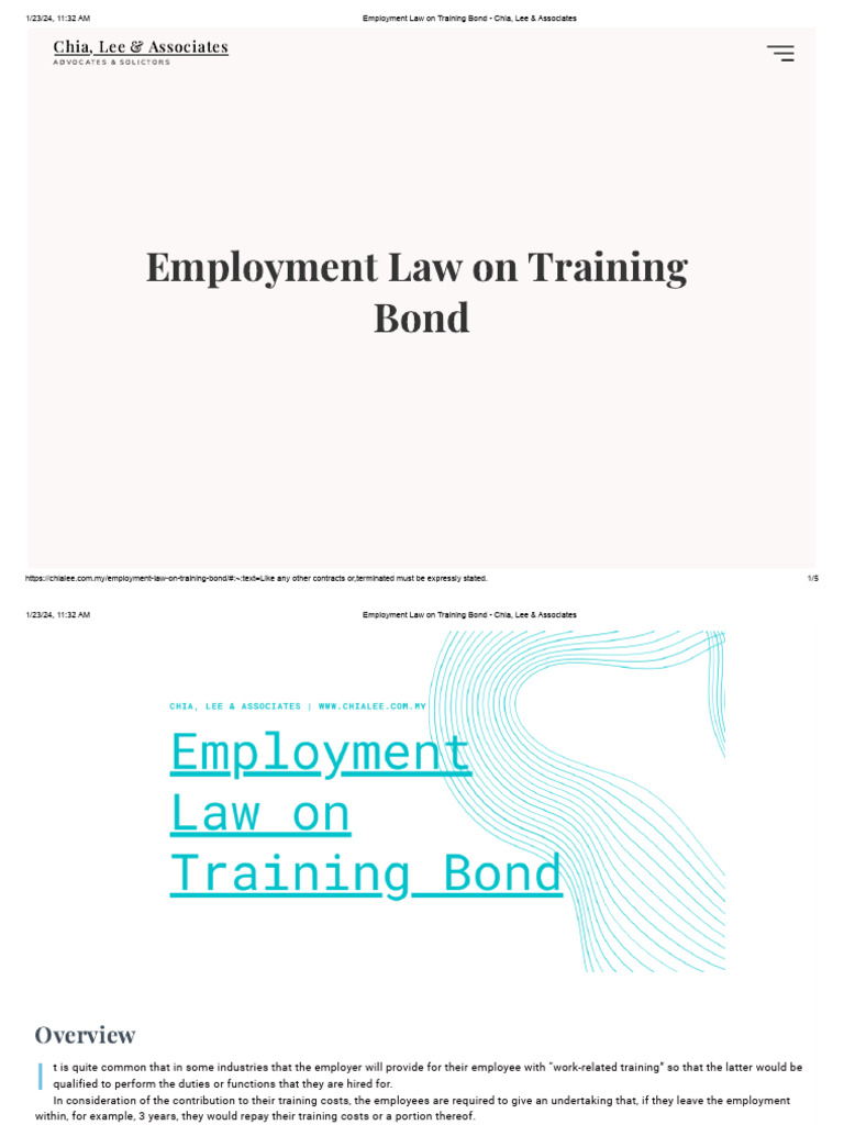 Employment Law On Training Bond - Chia, Lee & Associates | PDF ...