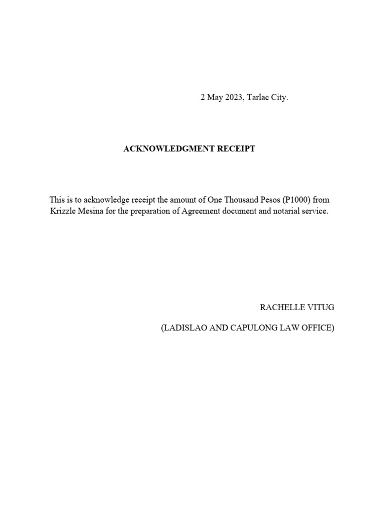 Acknowledgment Receipt - Notarial Services 2023 | PDF