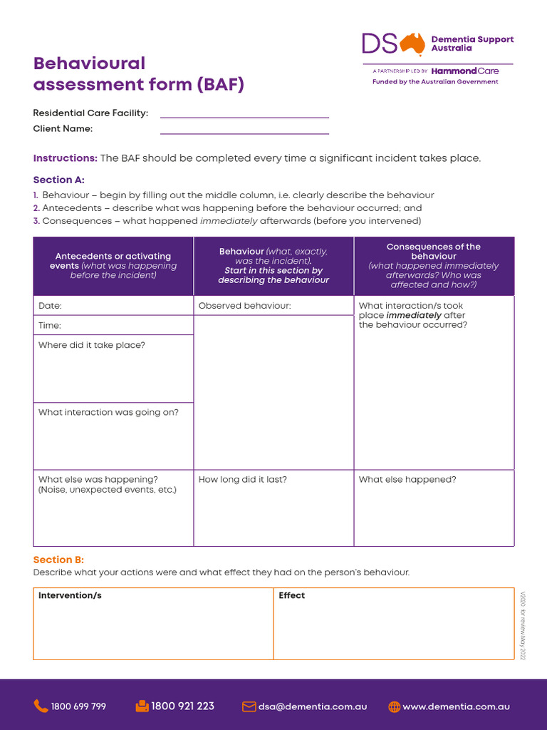 Behavioural Assessment Form Guide | PDF