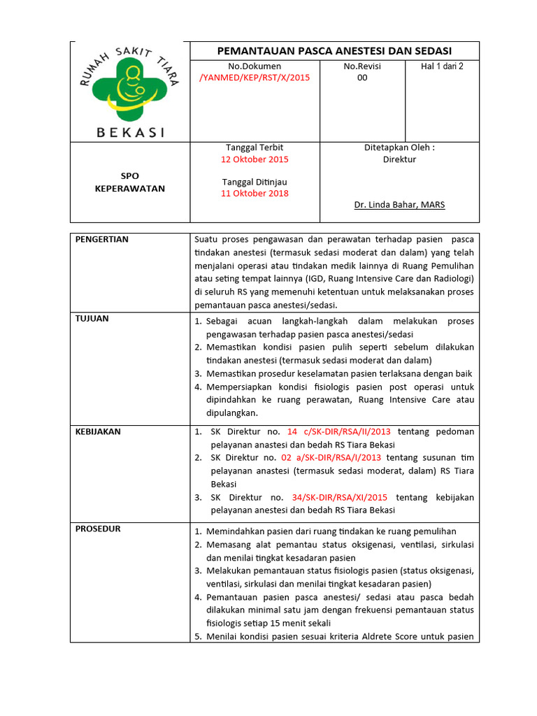 Panduan Pemantauan Pasca Anestesi | PDF
