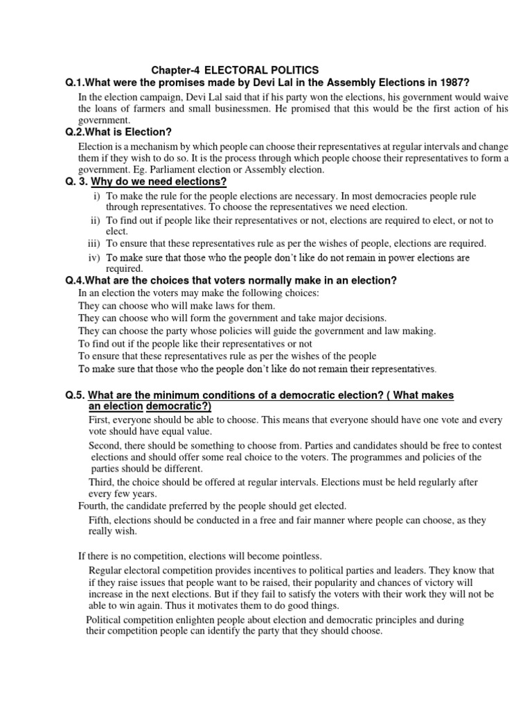 Electoral Politics NOTES | PDF | Elections | Voting