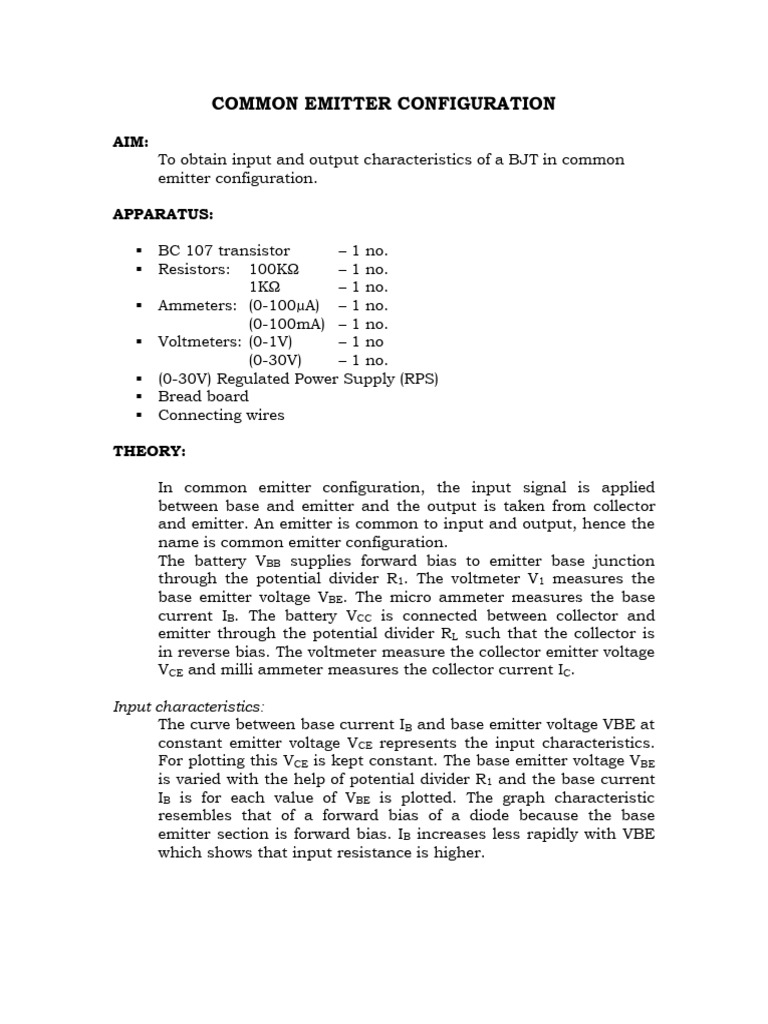 Common Emitter Configuration | PDF | Bipolar Junction Transistor | Analog Circuits