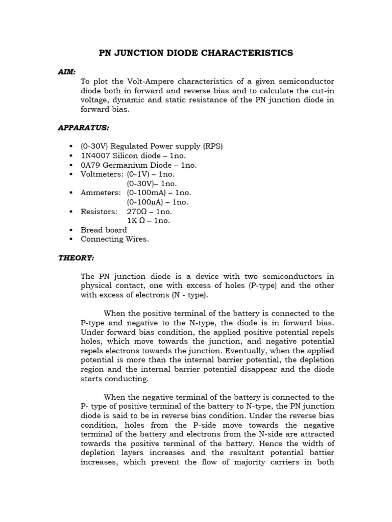 PN Junction Diode | PDF | P–N Junction | Diode