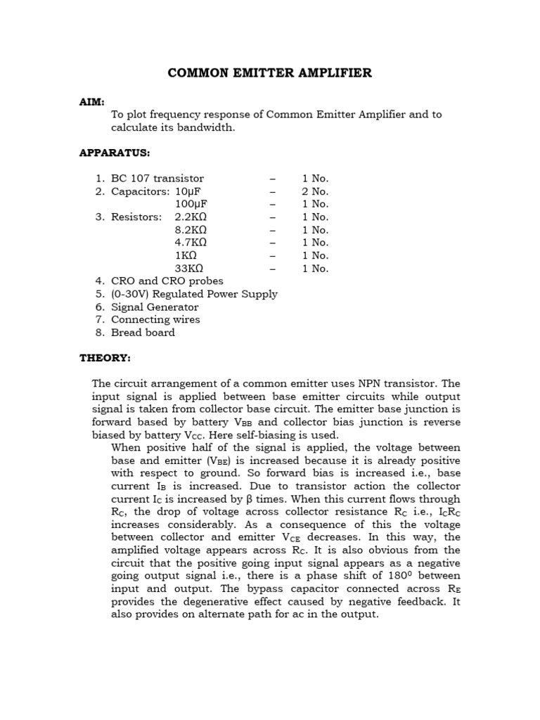 Common Emitter Amplifier | PDF | Amplifier | Electricity