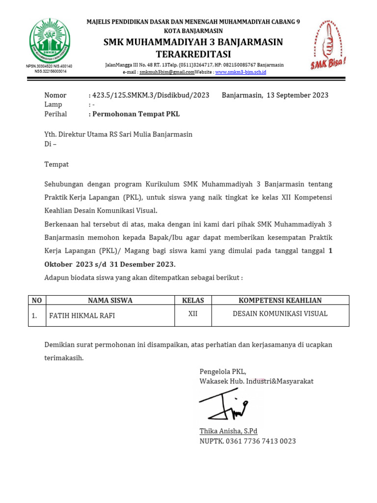 Konsep Surat Magang Fix 2023 DKV | PDF