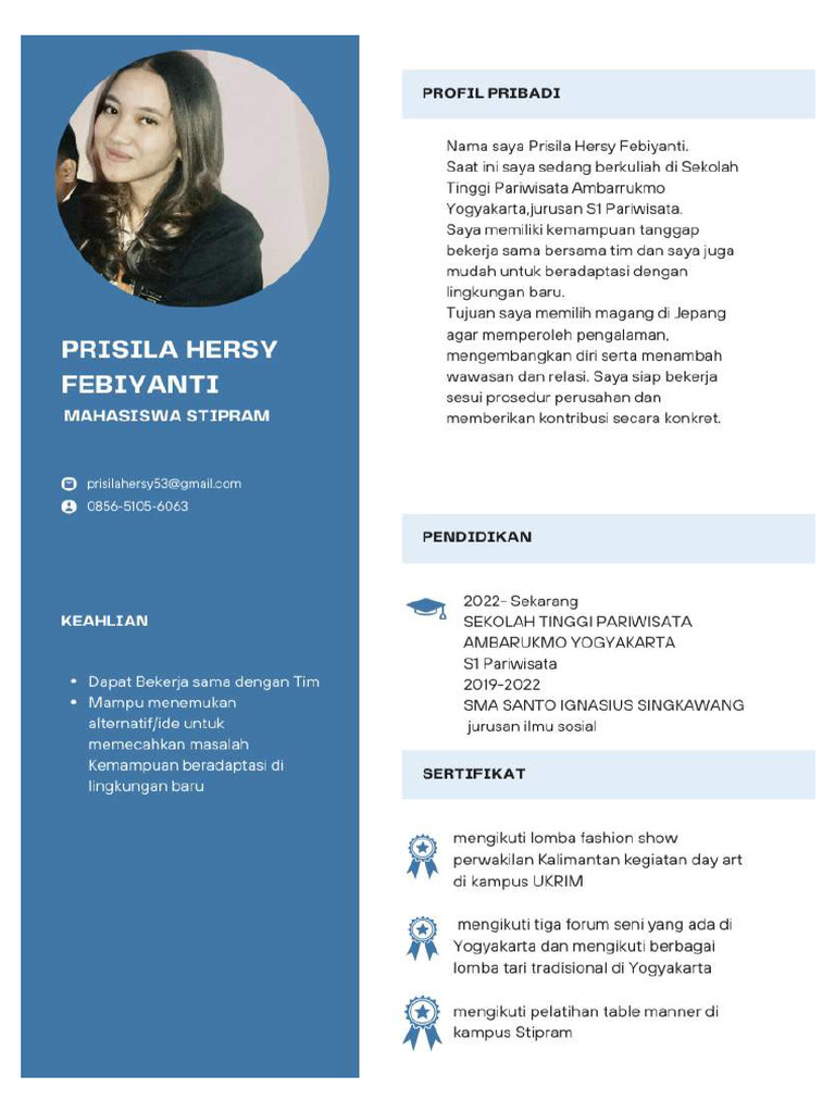 CVdanfotofullbody - Prisila Hersy - Stipram - 227592 | PDF