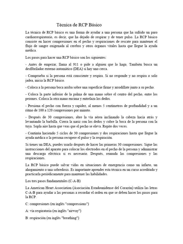 RCP Basico | PDF | Reanimación cardiopulmonar | Medicina CLINICA
