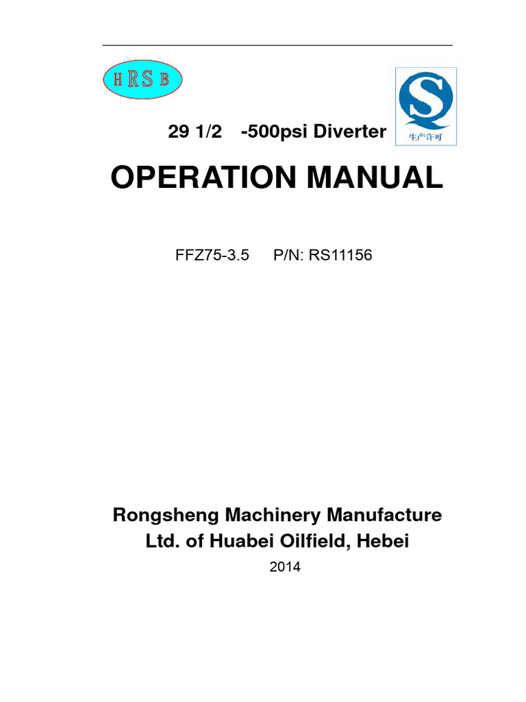 29.5in-500psi Diverter Operation Manual | PDF | Piston | Valve