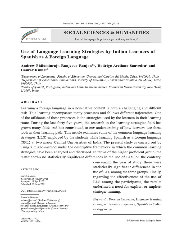 Use of LLS by Indian Learners of Spanish FL | PDF | Cognitive Science ...