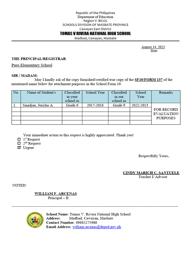 Request For sf10 | PDF