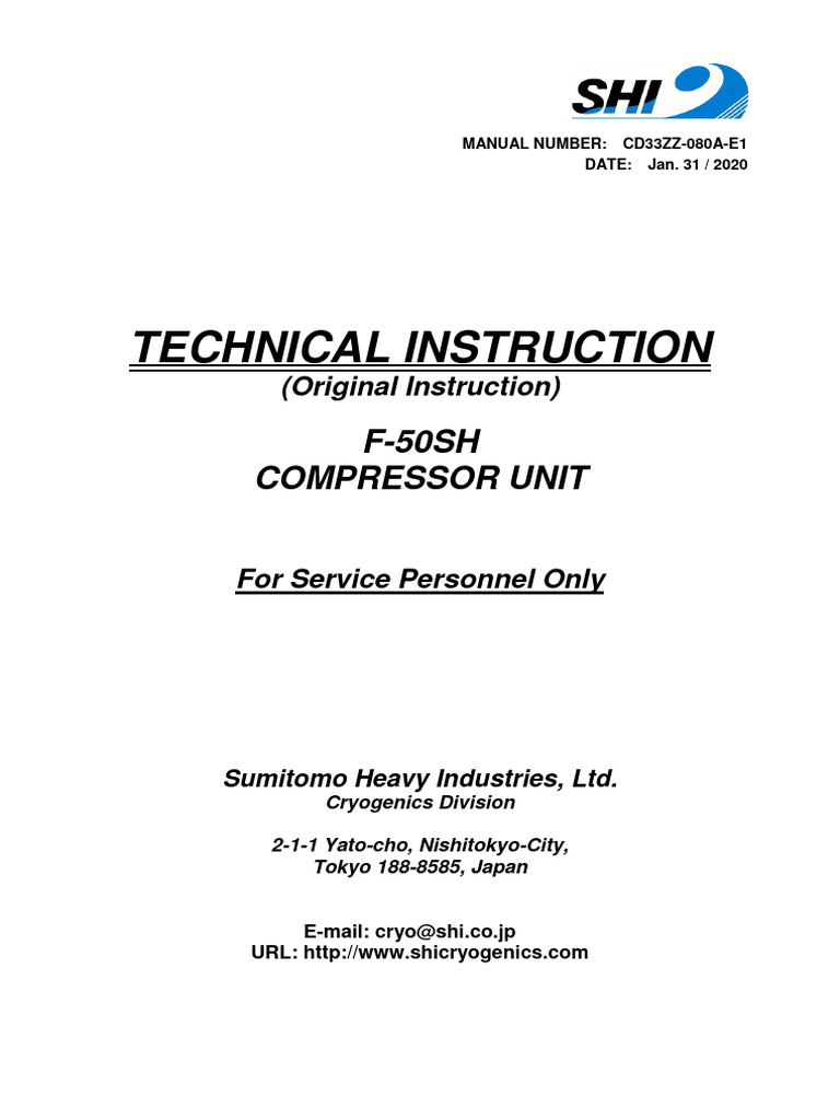 F-50SH Helium Compressor Manual | PDF | Electric Power | Equipment