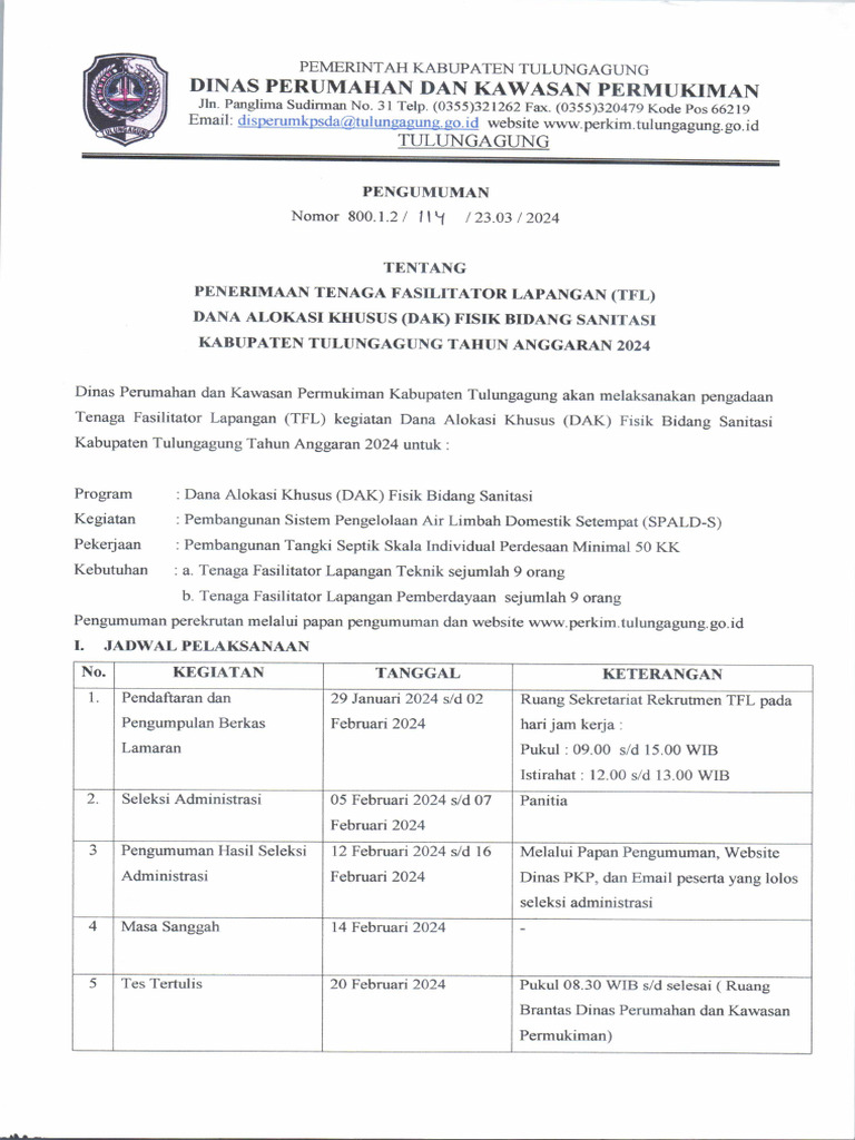 Penerimaan Tenaga Fasilitator Lapangan (TFL 2024) | PDF