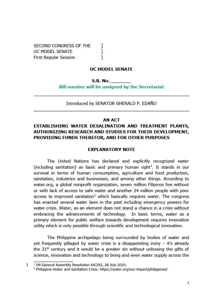 UC Model Senate Template Bill | PDF | Water | Desalination
